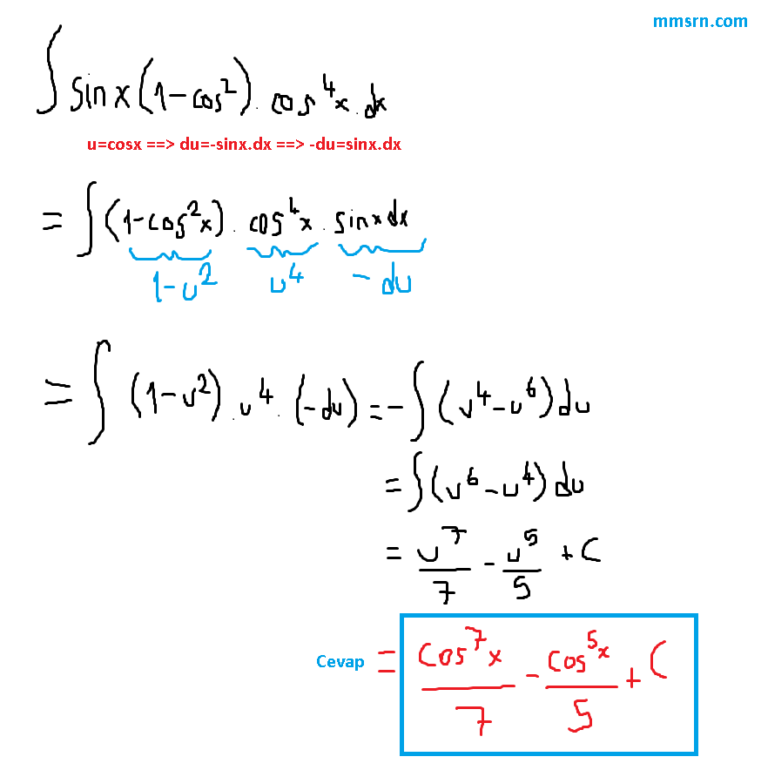 $\int sin^3{x}.cos^4{x}.dx$=? | sinx^3.cosx^4 İntegralinin Çözümü Nedir ...